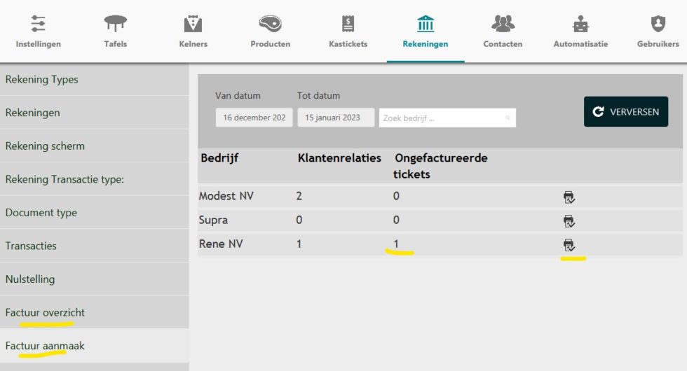 Factuur maken van een ticket | cloudkassa.be